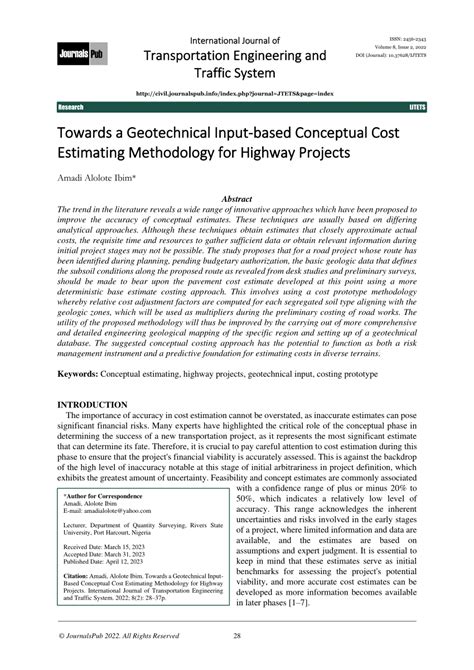Pdf Towards A Geotechnical Input Based Conceptual Cost Estimating Methodology For Highway Projects
