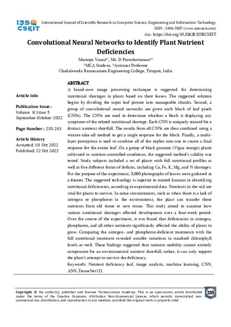 Pdf Convolutional Neural Networks To Identify Plant Nutrient Deficiencies