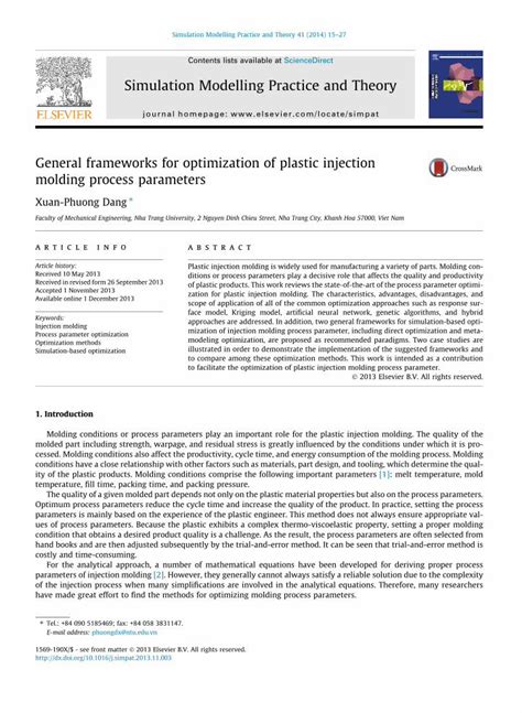 Pdf General Frameworks For Optimization Of Plastic Injection Molding