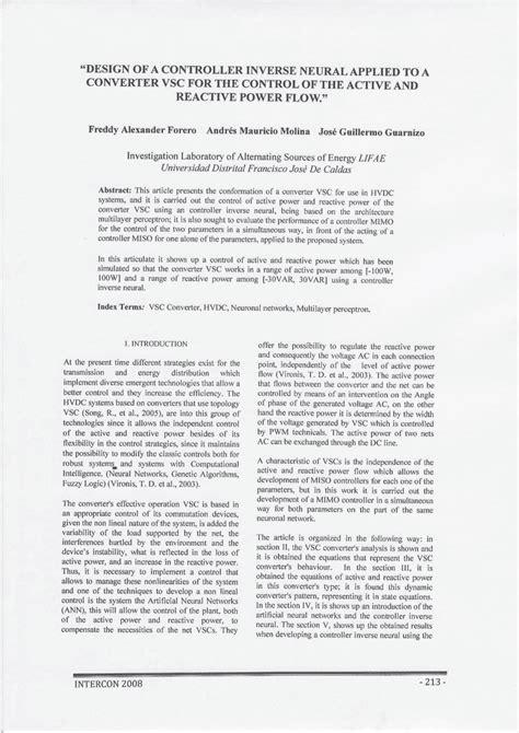 Pdf Design Of A Controller Inverse Neural Applied To A Converter Vsc For The Control Of The