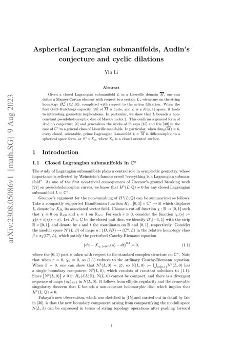 Pdf Aspherical Lagrangian Submanifolds Audins Conjecture And Cyclic Dilations