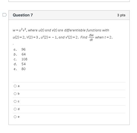 Solved W U V Where U T And V T Are Differentiable Chegg