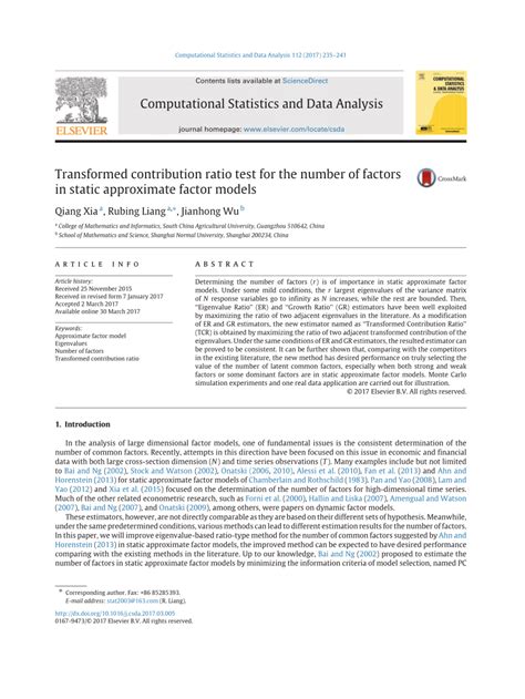 Pdf Transformed Contribution Ratio Test For The Number Of Factors In Static Approximate Factor