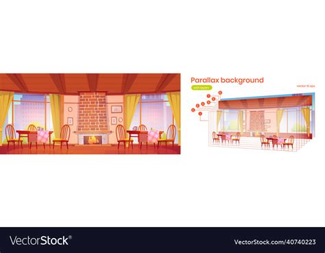 Parallax Background With Cafe Fireplace Royalty Free Vector