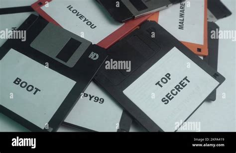Bunch Of Floppy Disks With Virus Malware Boot And Top Secret Data