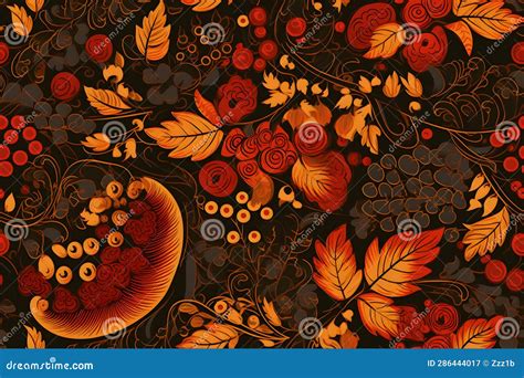 Seamless Traditional Khokhloma Texture And Background Neural Network