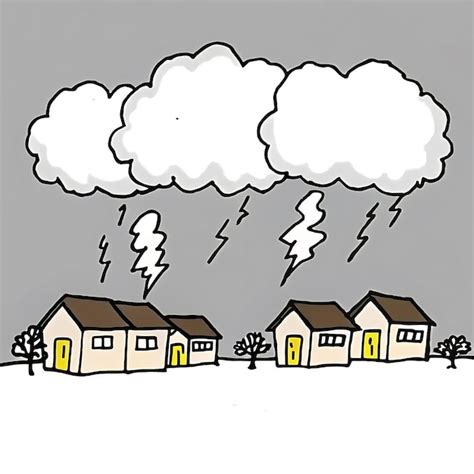 A Drawing Of Houses With The Word Thunderstorm On It Premium Ai
