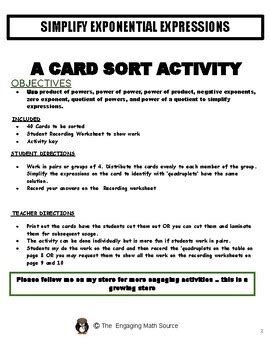 USING PROPERTIES OF EXPONENTS TO SIMPLIFY EXPRESSIONS TPT