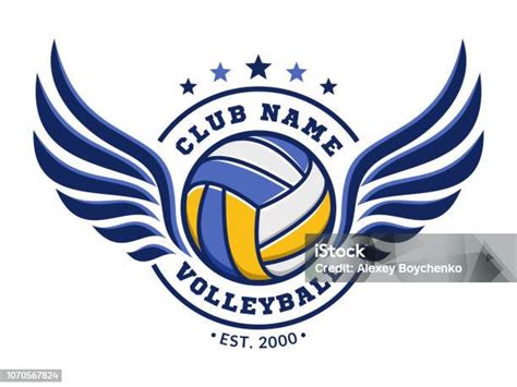 배구 클럽 엠 블 럼 아이콘 배구 공과 밝은 배경에 날개와 템플릿 디자인 배구에 대한 스톡 벡터 아트 및 기타 이미지 배구