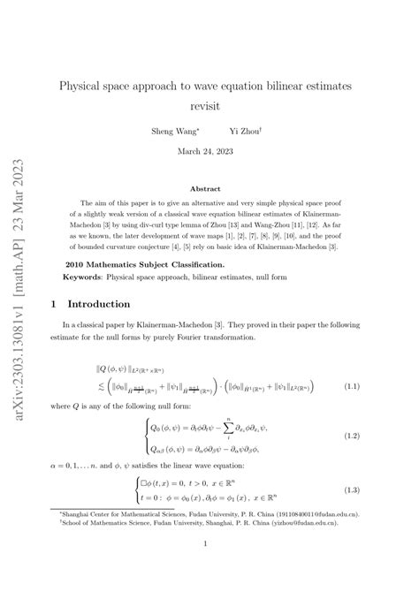 Pdf Physical Space Approach To Wave Equation Bilinear Estimates Revisit