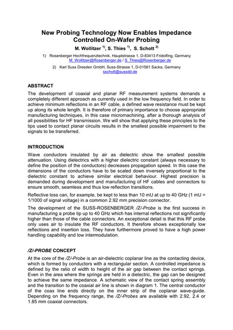 Pdf New Probing Technology Now Enables Impedance Controlled On Wafer Probing