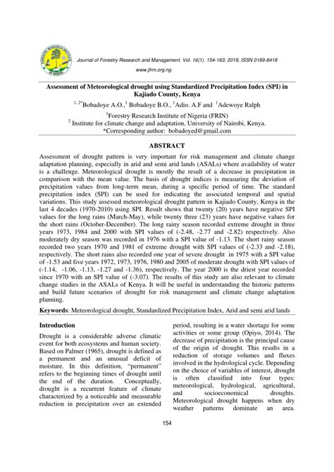 Pdf Assessment Of Meteorological Drought Using Standardized Precipitation Index Spi In