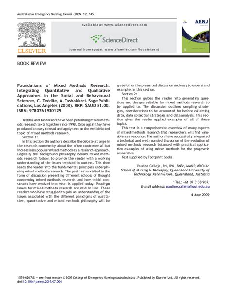 Pdf C Teddlie A Tashakkori Foundations Of Mixed Methods Research