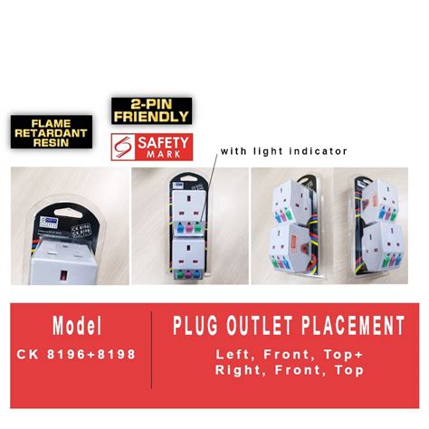 3 Way Adaptor With Switch With Neon Light Plug Extension 2 Pin And 3 Pin Friendly Power