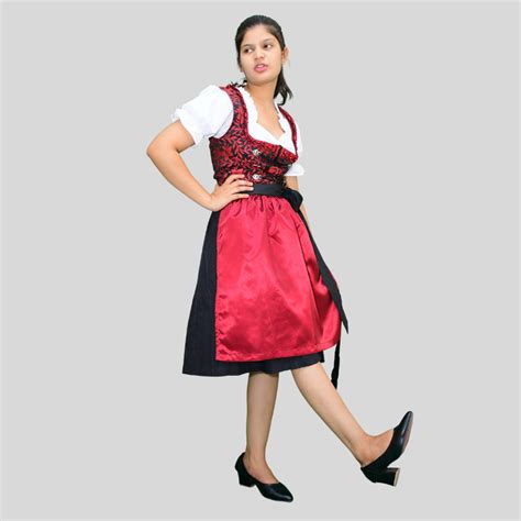 Beautiful Classic Dirndl Dress Maroon Colour Dd 003