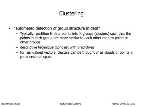 Ppt Ics 278 Data Mining Lecture 910 Clustering Algorithms