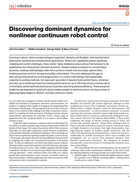 Pdf Discovering Dominant Dynamics For Nonlinear Continuum Robot Control