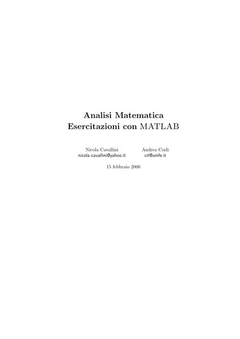 Pdf Analisi Matematica Esercitazioni Con Matlab