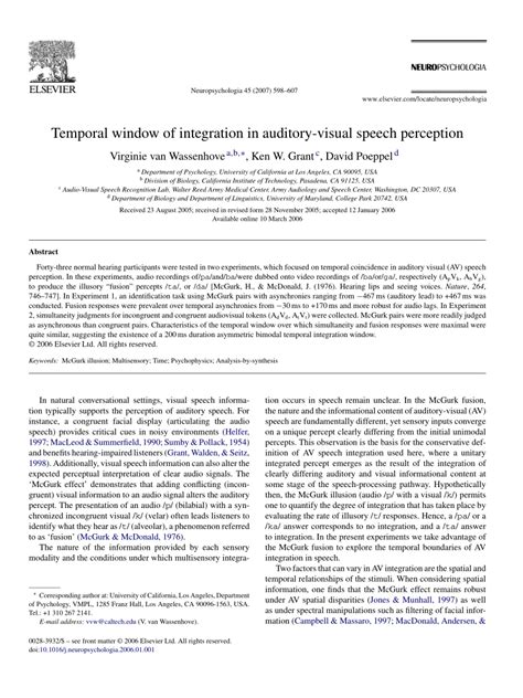 Pdf Temporal Window Of Integration In Auditory Visual Speech Perception