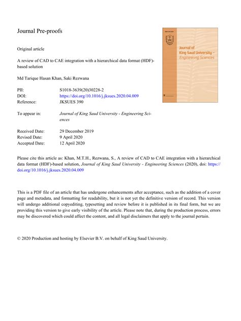 Pdf A Review Of Cad To Cae Integration With A Hierarchical Data Format Hdf Based Solution