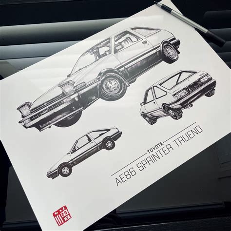 Initial D Ae86 Fan Art Print Hand‑drawn Toyota Trueno Poster Artysn