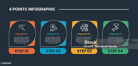 4 단계 인포 그래픽 프로세스 다이어그램 둥근 사각형 수평 방향에 사각형 어두운 배경 밝은 개요 스타일 0명에 대한 스톡 벡터 아트 및 기타 이미지 Istock
