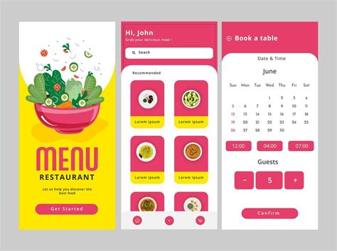 Set Of Mobile App Ui Ux Gui Screens Including Get Started Book Table