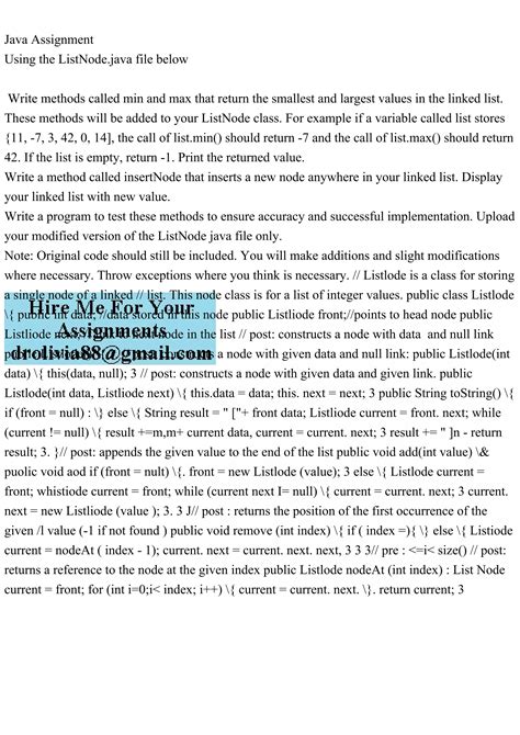 Java Assignmentusing The Listnodejava File Below Write Methodpdf
