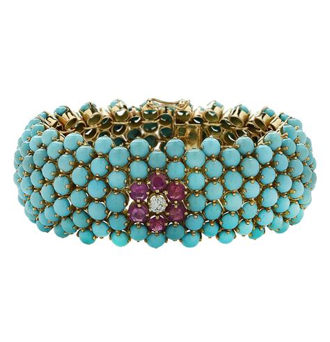 Circa 1960s Persian Turquoise Sappire Ruby Emerald And Diamond Bracelet For Sale At 1stdibs