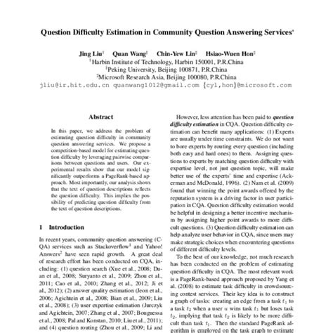 Question Difficulty Estimation In Community Question Answering Services Acl Anthology