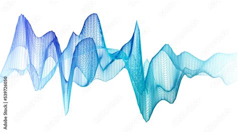 Illustration Of Abstract Blue Wireframe Sound Waves Visualization Of Frequency Signals Audio