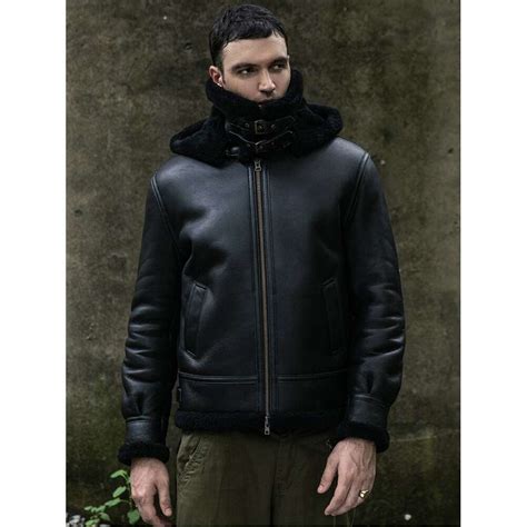 Sheepskin Shearling Jacket Mens Detachable Hooded B3 Bomber Jacket Men