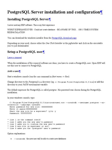Postgresql Server Installation And Configuration Pdf Postgre Sql