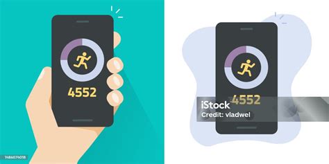 걸음 수 카운터 모바일 앱 벡터 아이콘 만보계 산책 피트니스 트래커 휴대 전화 화면 그래픽 사람 남자 홀드 핸드폰 스마트폰 스포츠 훈련 일러스트레이션 클립 아트 이미지 0