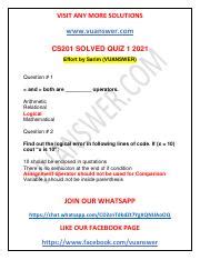 CS201 QUIZ 1 2021 By VU Answer Pdf VISIT ANY MORE SOLUTIONS Vuanswer Com CS201 SOLVED QUIZ