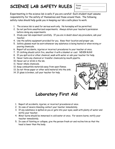 Science Lab Safety Rules Worksheet