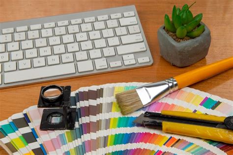 Premium Photo Color Scale With Stylus And Magnifying Glass On It And