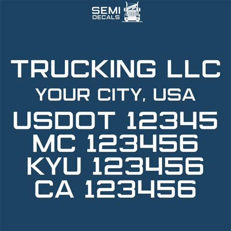 Usdot Mc Ca Gvw Kyu Truck Decal Sticker Templates Semi Decals