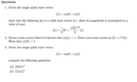 Solved Given The Single Qubit State Vector Chegg Com