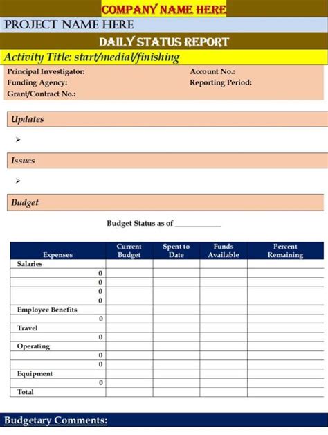 Daily Status Report Template Free Report Templates Pertaining To Daily Status Report Template
