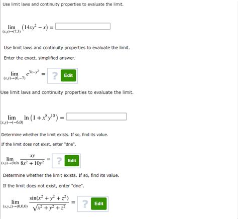 solved use limit laws and continuity properties to evaluate