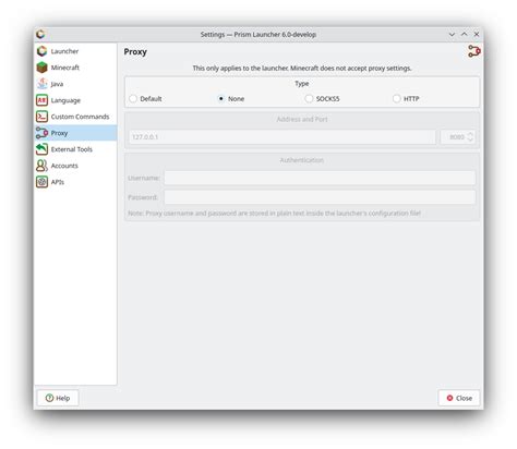 Prism Launcher Proxy Settings