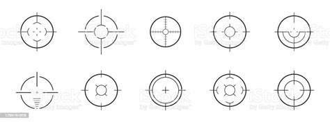 목표 및 조준 타겟팅 및 조준 의 집합 흰색 배경에 격리 된 십자선 아이콘세트의 크리에이티브 벡터 그림입니다 초점 저격수 촬영을위한 광경 군사 벡터 일러스트레이션 개념에
