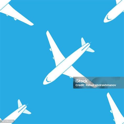 파란색 배경의 비행기 상단 뷰의 벡터 그림입니다 항공 휴가 포스터 벡터 원활한 패턴 관광에 대한 스톡 벡터 아트 및 기타 이미지 관광 날기 단순함 Istock