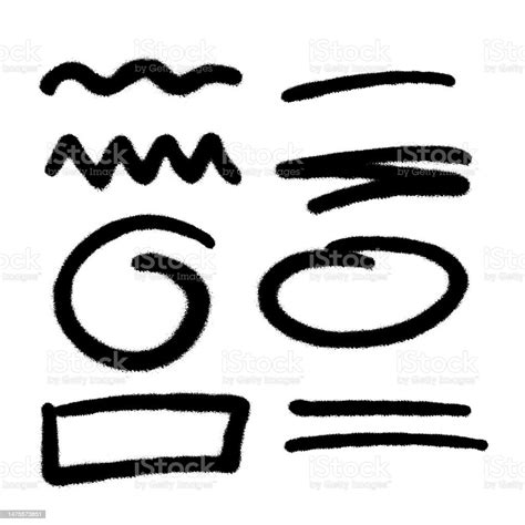 그런지 잉크 스프레이 스트로크 세트 파도 선 지그재그 원 장식 선 도시 낙서 Abstrct 요소 컬렉션 스프레이 텍스처 벡터