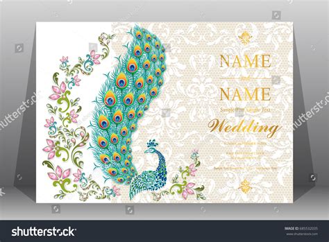 Wedding Invitation Card Templates Peacock Feathers Stock Vector