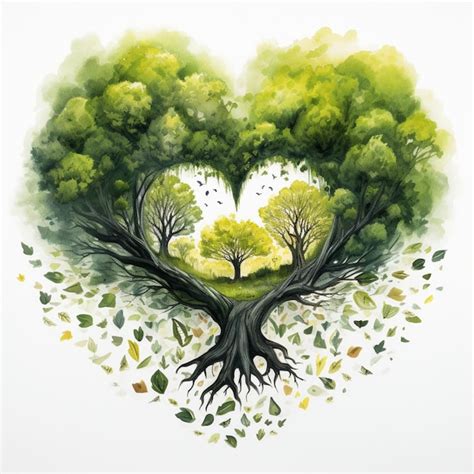 Leaf Heart And Tree In The Middle Clipart White Background Premium AI Generated Image