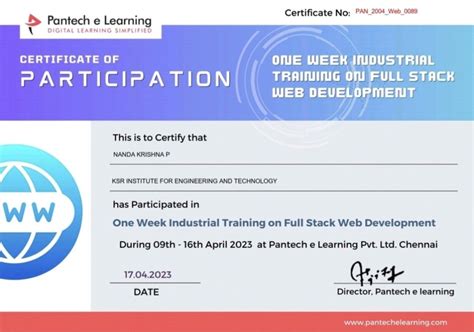 Nandha Krishnan On Linkedin One Week Industrial Training On Full Stack