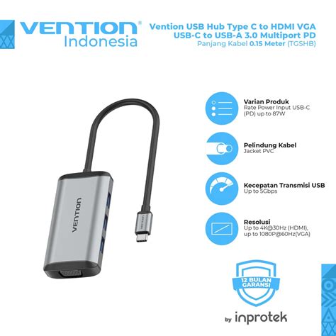Jual Vention Usb Hub Type C To Hdmi Vga Usb C To Usb A Multiport Pd Shopee Indonesia