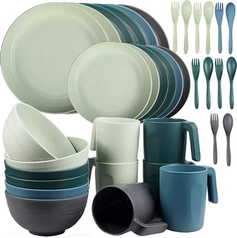 Loobuu 36pcs Plastic Dinnerware Set Reusable Unbreakable And Microwave